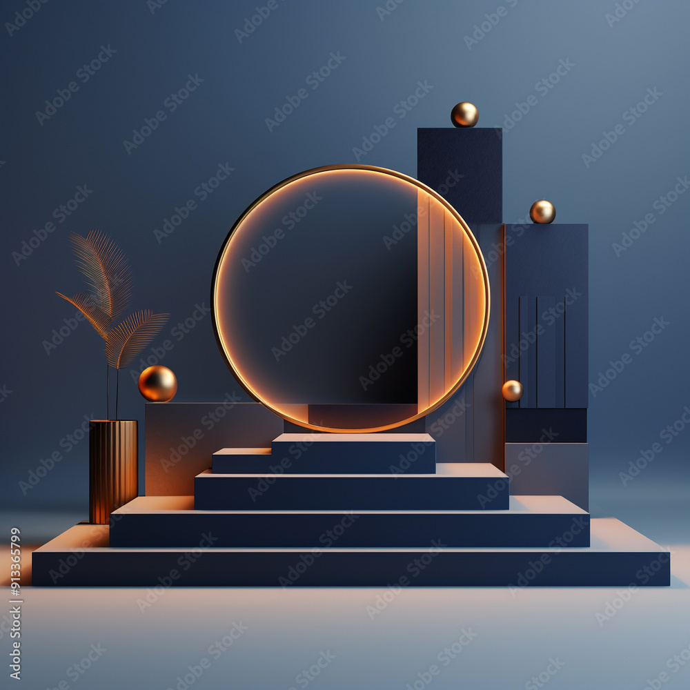 A Dynamic Podium with Neon Lamp of Futuristic Presentation for Modern ...