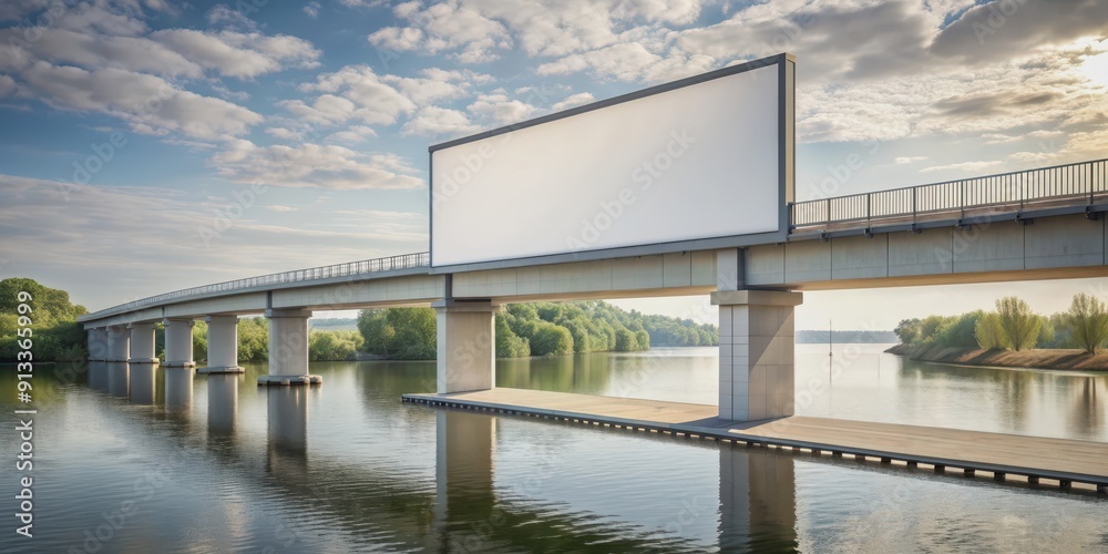 Realistic render of a minimalist bridge with a blank billboard for ...