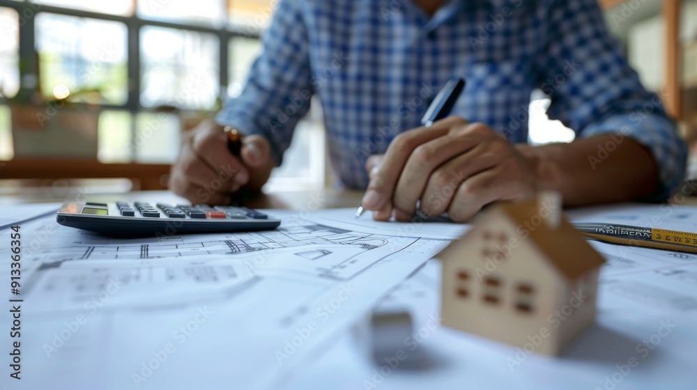 Businessman calculating the floor plan of an apartment Stock Photo ...