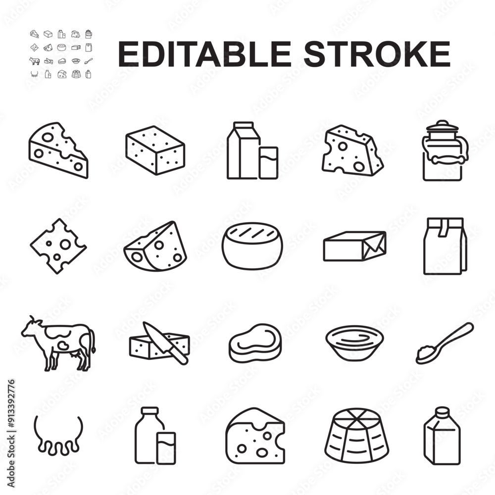 Collection of dairy product icons. Made in thin line style. Contains ...