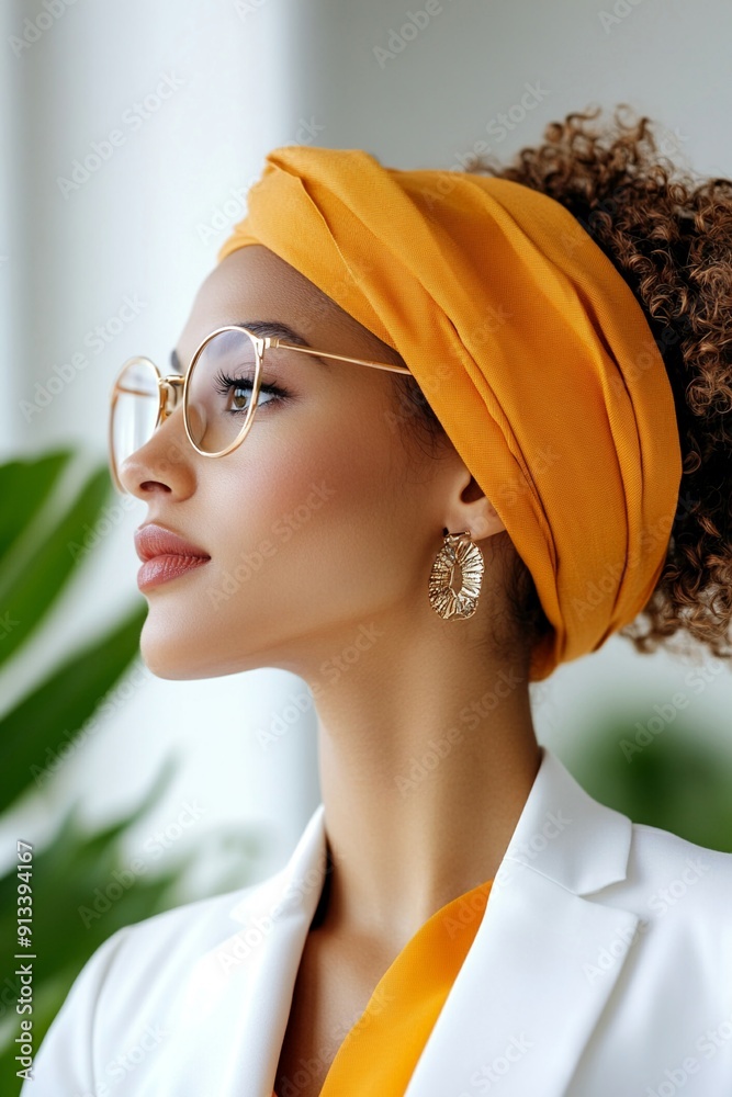 Female leader in traditional attire, vibrant open office, multicultural ...