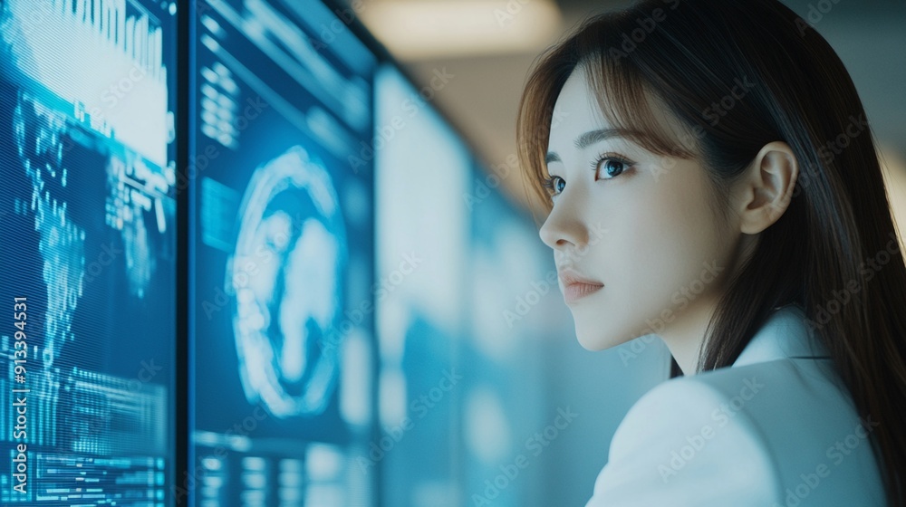 Tech-savvy Asian woman, confidently leading a mobile app project in a ...