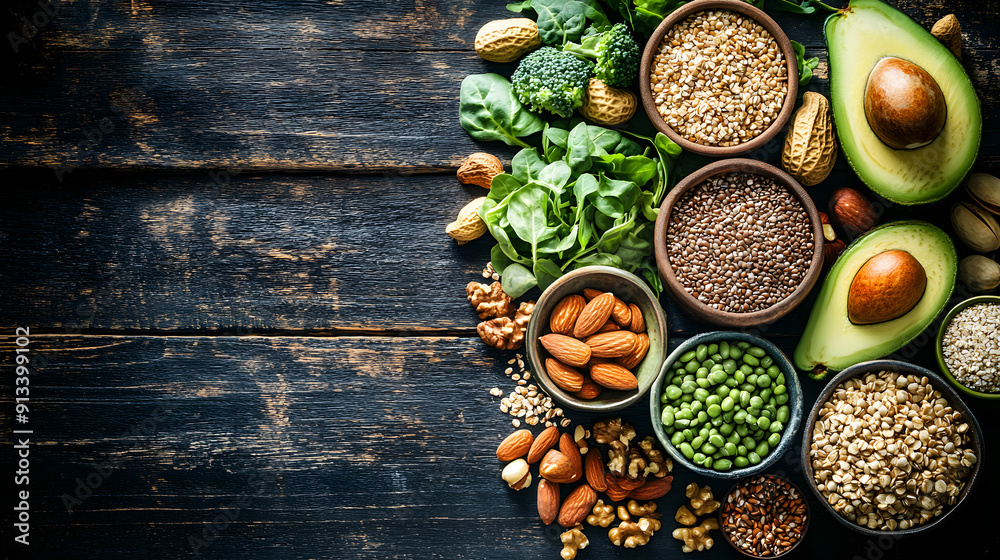 Overhead View of Fiber-Rich Foods Including Avocados on a Platter Stock ...