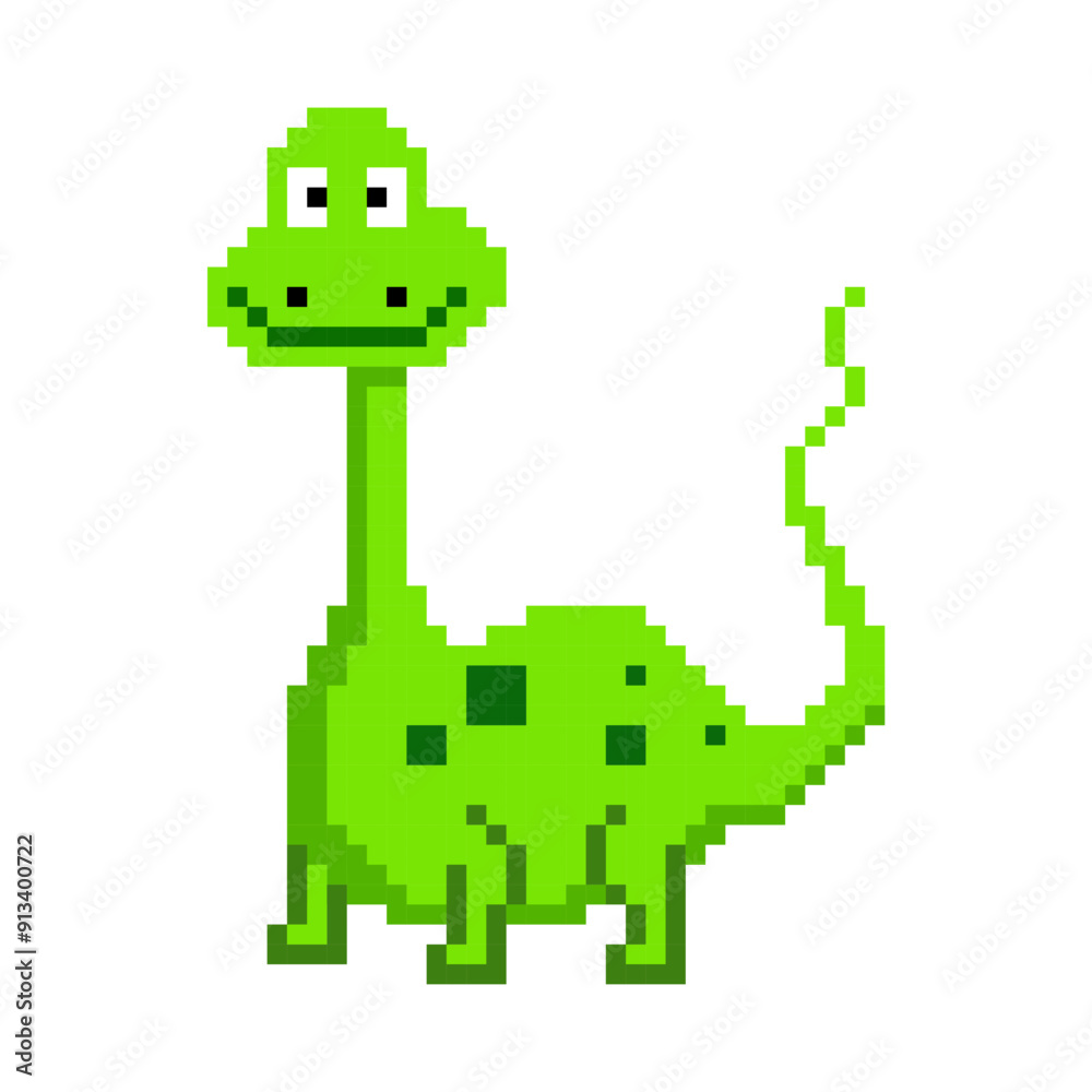 Cute and funny pixel dinosaur character, isolated on white background ...