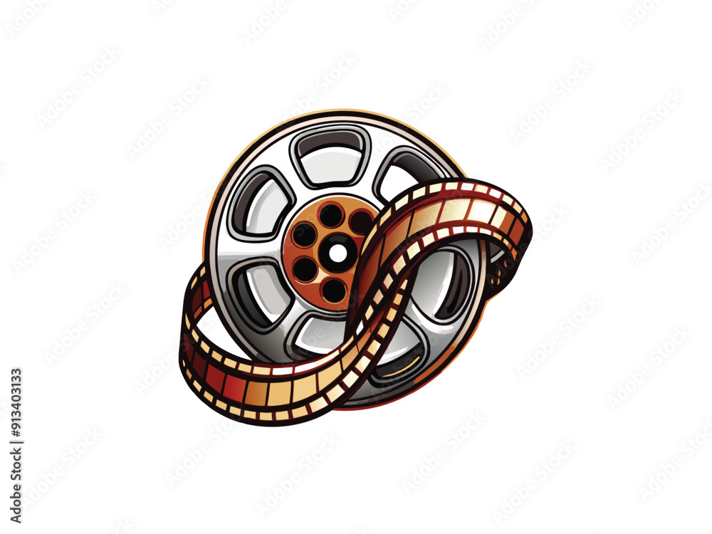 Design a vector logo featuring a film reel with film unwinding from it ...