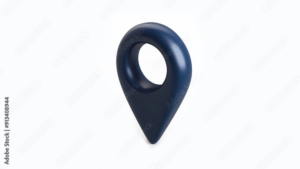 a cute 3d isometric image of a navy blue map pin. low detail, matte and ...