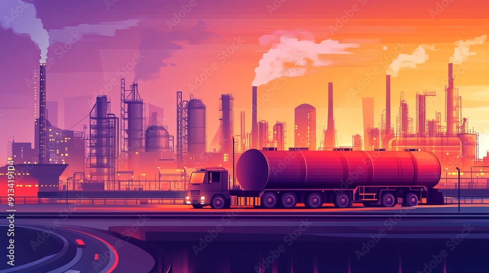 The oil industry background includes a gas refinery extraction rig ...