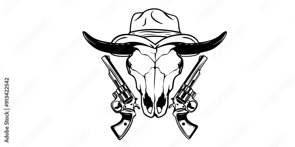 Skull Cowboy | Skull Face | Cowboy Pistol | Skull in Cowboy Hat | Bull ...