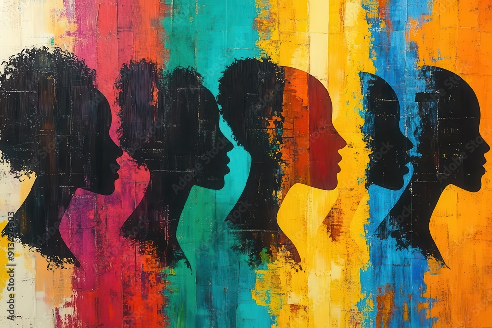 diverse humanity silhouettes profile view of multicultural faces unity ...