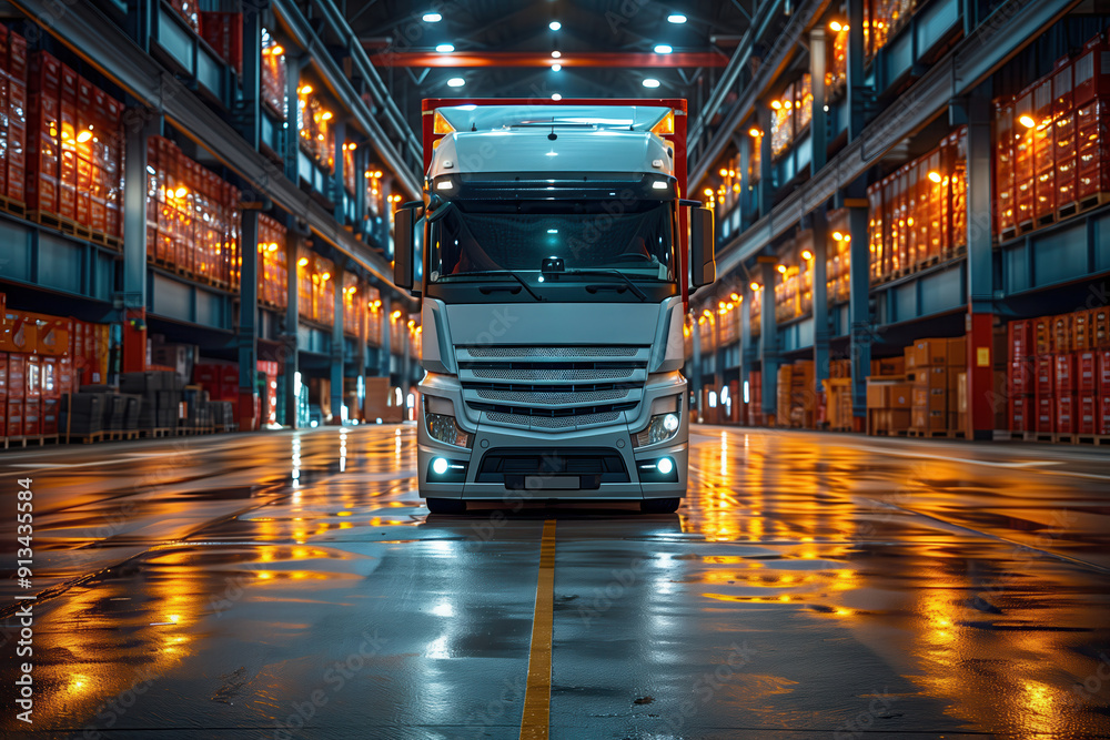 Logistics Truck in Warehouse Ready for Loading. Logistics truck ...