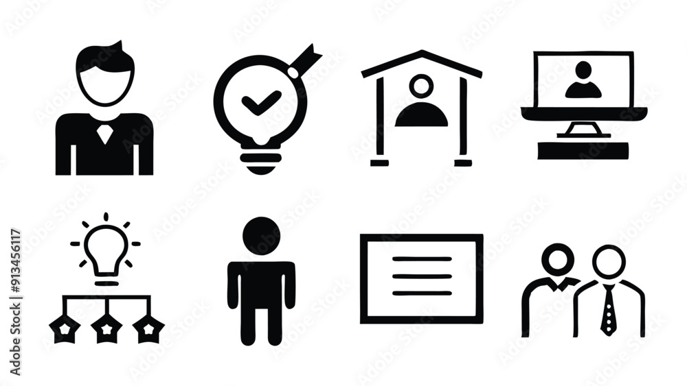Editable icons set depicting training, coaching, mentorship, guidance ...