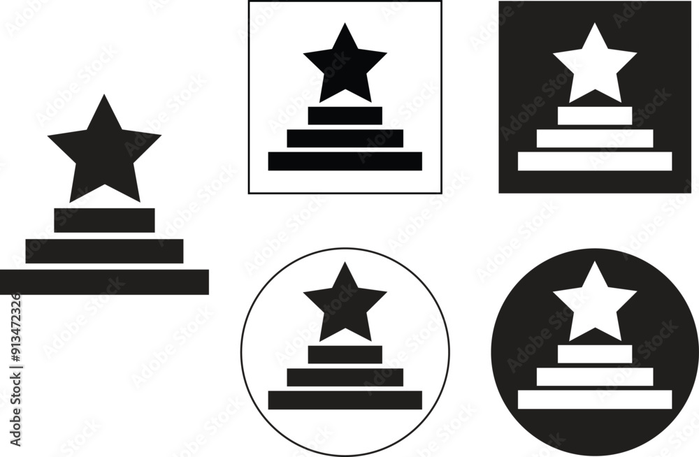 Set of Podium with star icons in trendy Flat styles. Achievement and ...