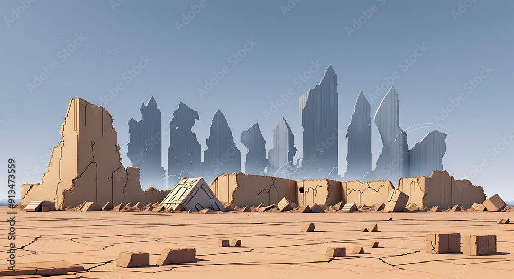 Vector Art Depicting an Earthquake with Cracked Ground, Damaged ...