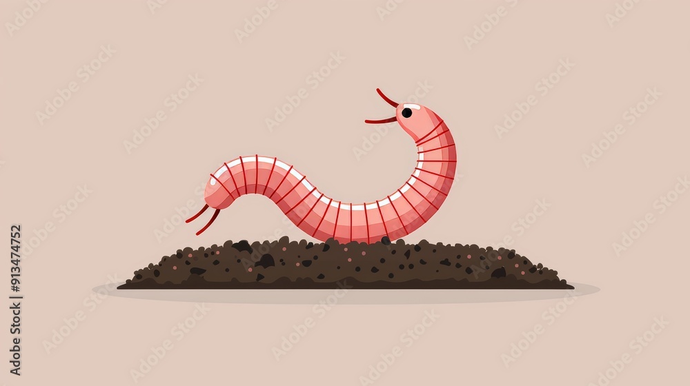 Simple worm moving through soil, clear and uncomplicated design, 2D ...