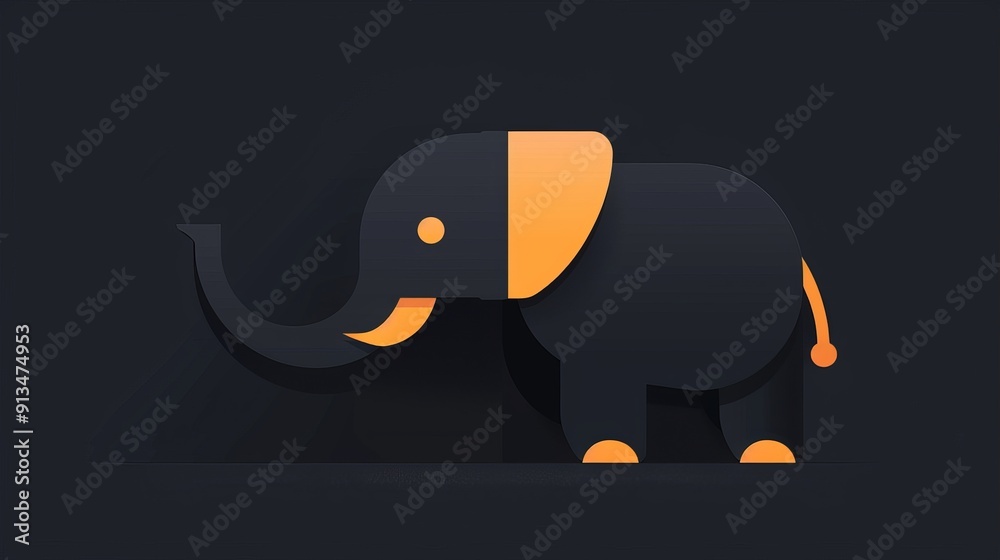 A minimalist 2D vector illustration of an elephant with a raised trunk ...