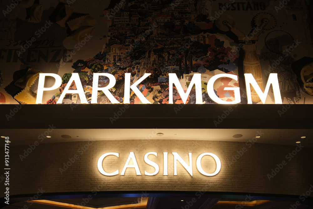 Las Vegas,Nevada,USA-June 17th 2024:Park MGM sign. A megaresort hotel ...