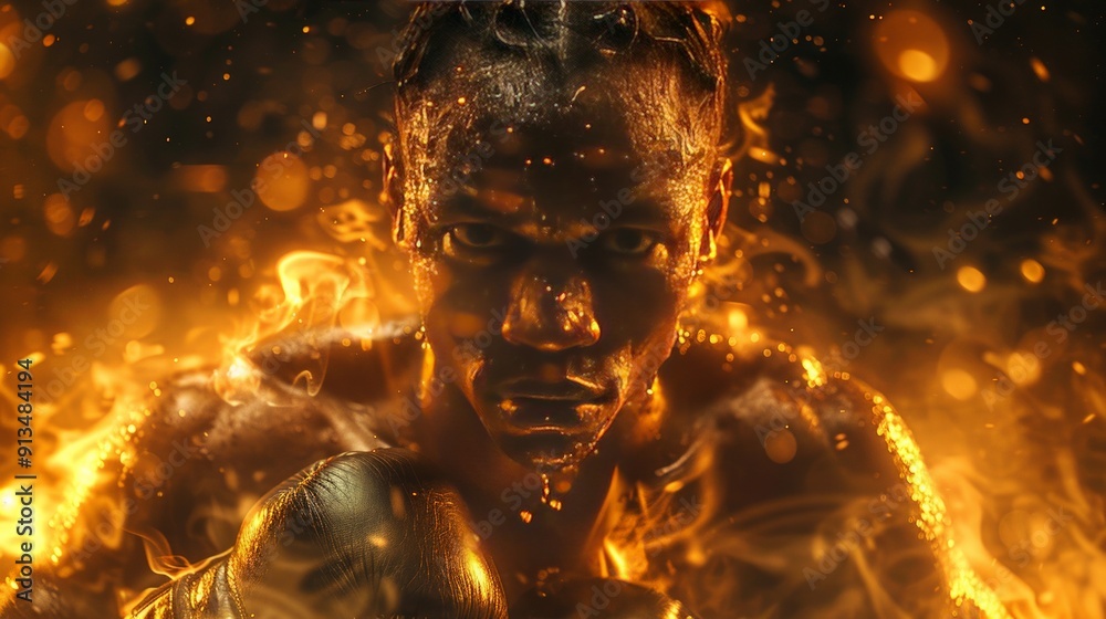 Boxer in a Fiery Arena: Capture the intensity of a boxer in a fiery ...