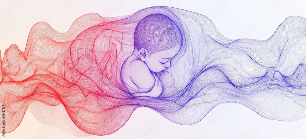 Continuous one simple single abstract line art drawing of a baby in ...