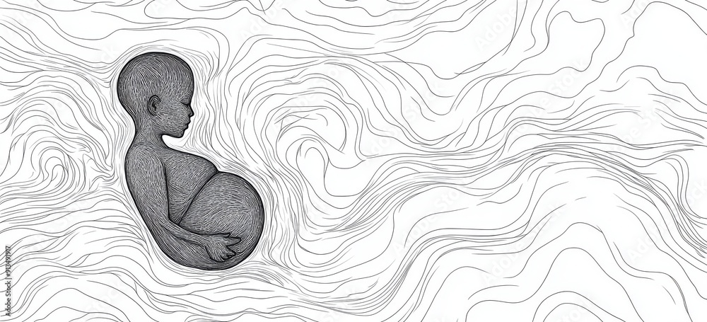 Continuous one simple single abstract line art drawing of a baby in ...