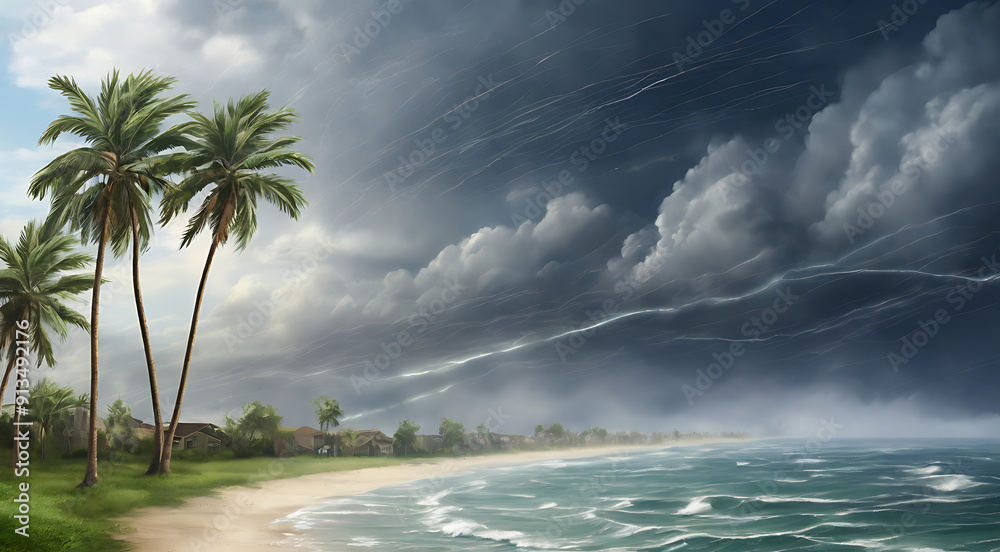 Illustration of a Hurricane Making Landfall with Wind and Rain Effects ...