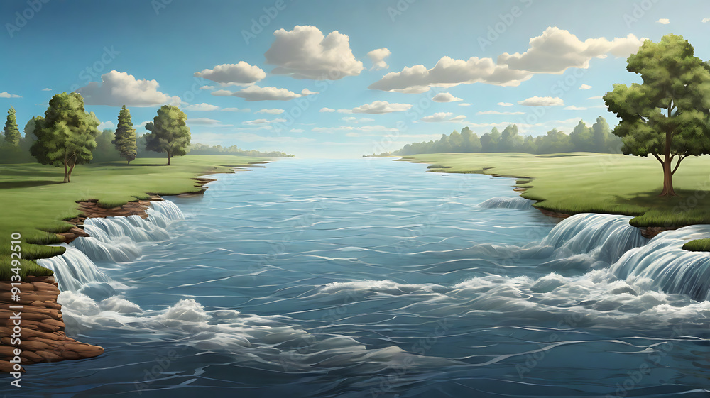 Detailed Illustration of a Flooded Area with Rising Water Levels ...