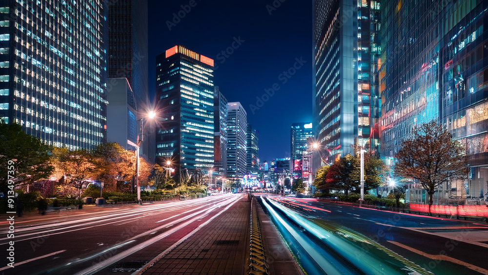 traffic at night, eflections of tokyo city street at night, highly ...