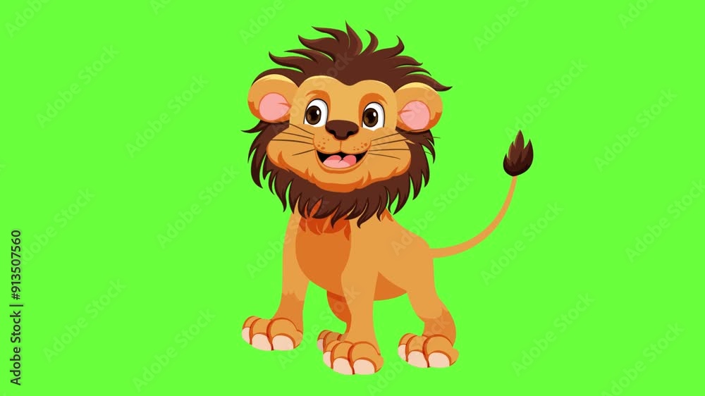 2D animated Lion moving head moving tail eyes blinking a cute cartoon ...