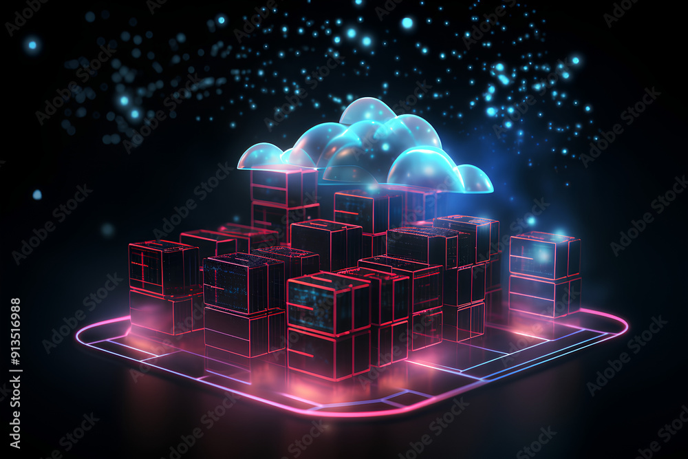 Cloud computing database design with neon plexus ton and cloud icon 3d ... Cloud computing database design with neon plexus ton and cloud icon 3d ...