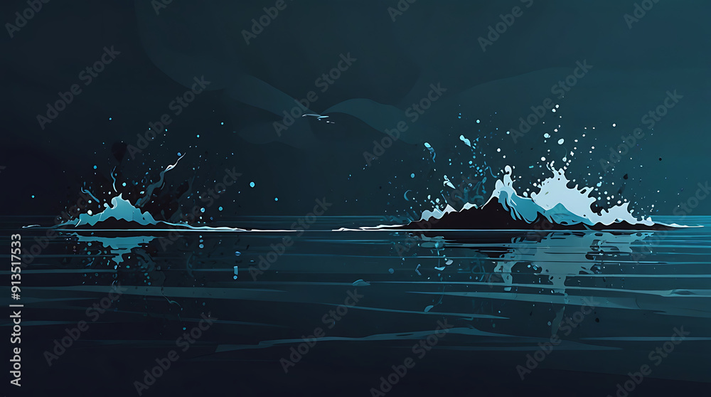 Vector Art of an Oil Spill in an Ocean with Contaminated Water and ...
