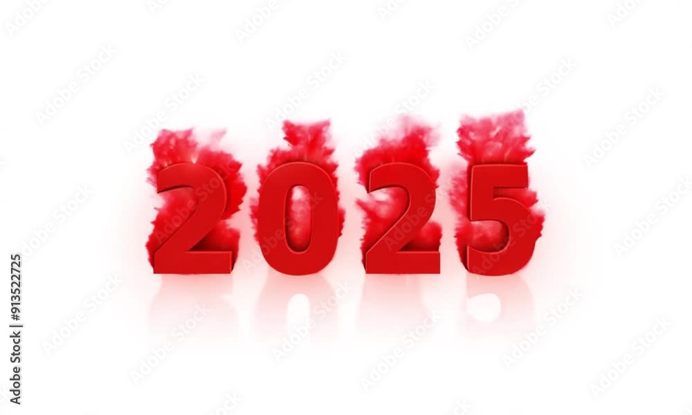Red number 2025 with flames on a white background, symbolizing a fiery ...