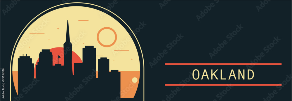 Oakland city retro style vector banner with skyline, cityscape. USA ...
