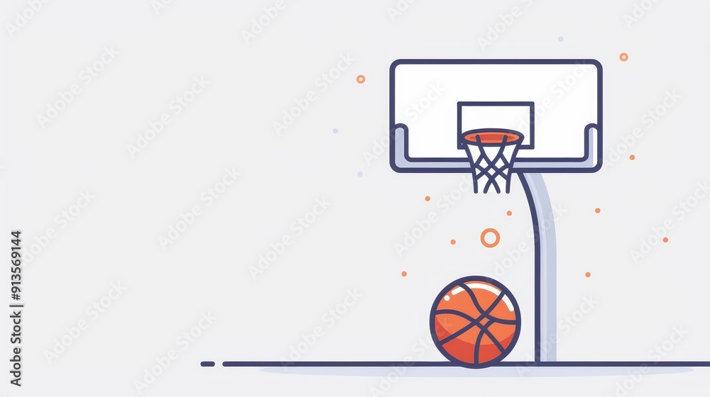 Clean and plain 2D vector depiction of a basketball and hoop ...