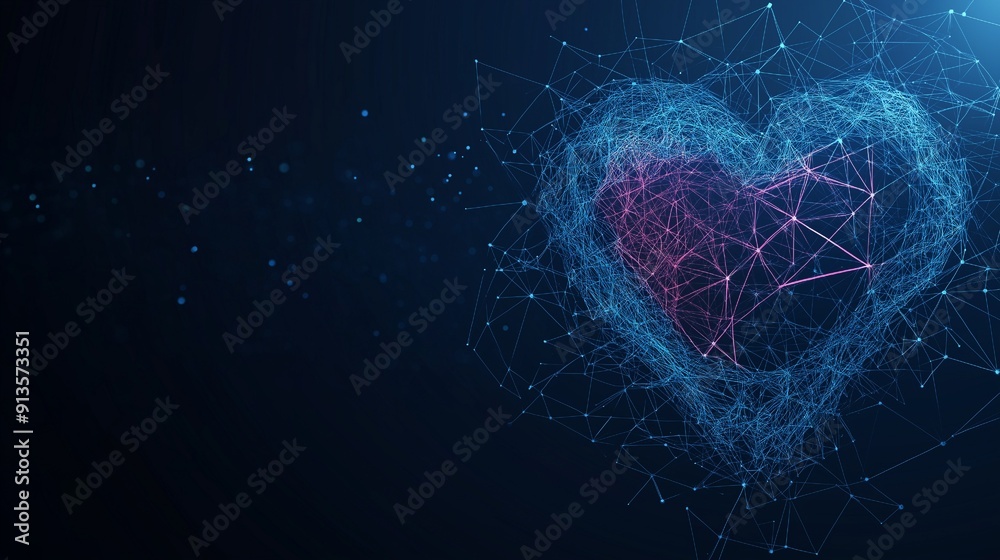 Polygonal wireframe mesh futuristic with heart, love concept sign on ...