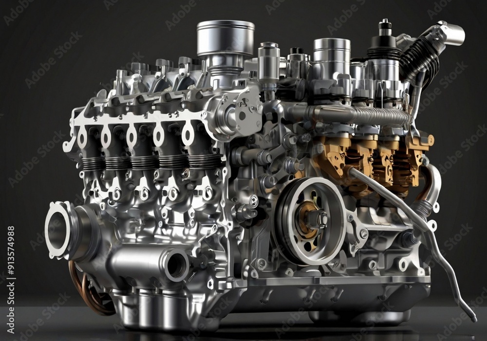 Illustrate a detailed breakdown of an engine, showing individual parts ...