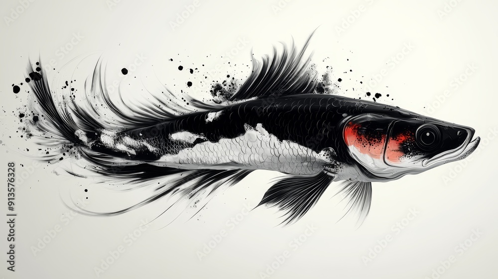 Abstract giant snakehead fish design, angular body segments, high ...