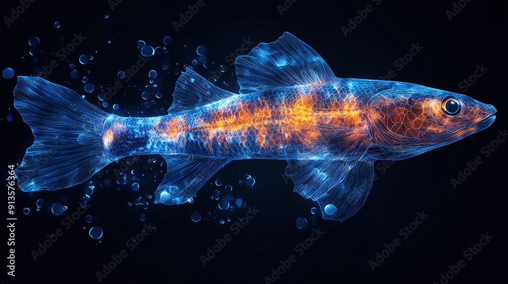 Abstract giant snakehead fish design, angular body segments, high ...