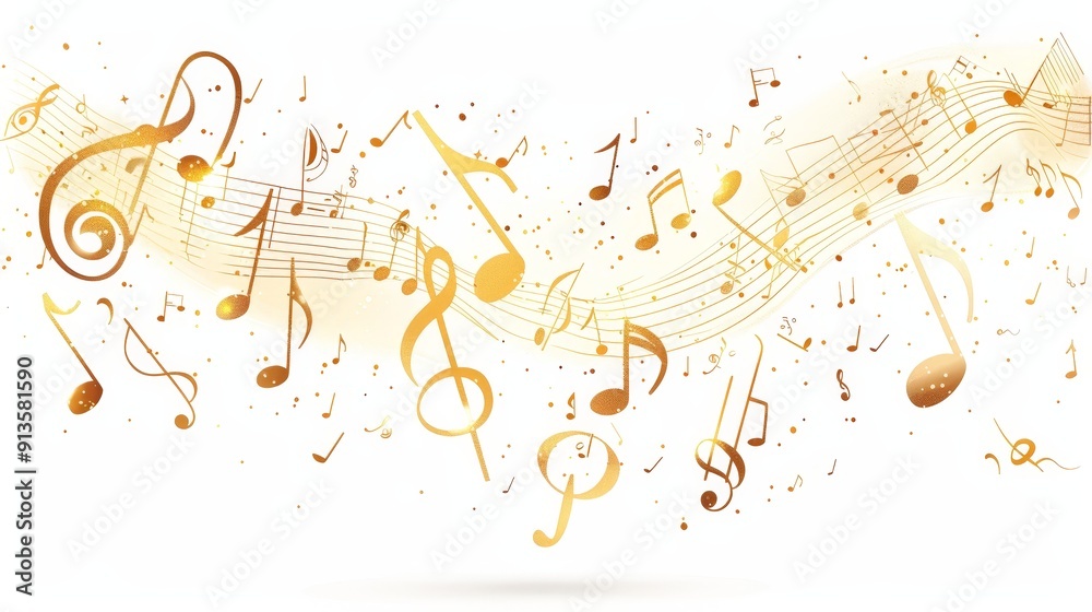 A detailed illustration of musical notes, including whole notes, half ...