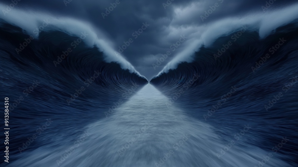 Sea separate up to form canal. Bible miracle of Moses parting red sea ...