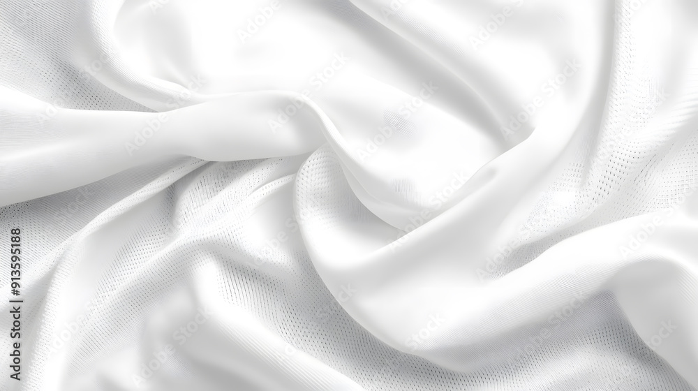 Soft white fabric draped elegantly on a surface, showcasing delicate folds and textures in ...