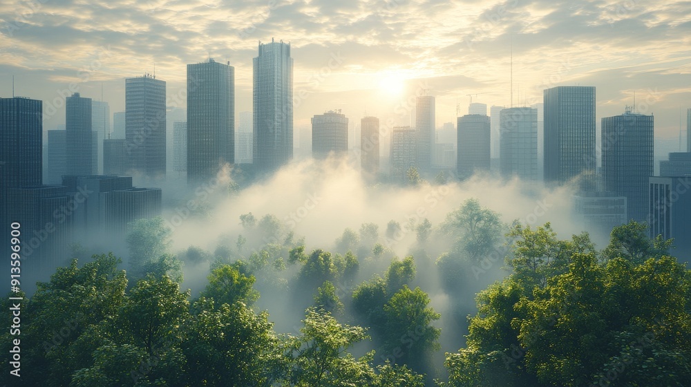 Atmospheric cleansing: smog-filled sky to crystal-clear air. Cutting ...