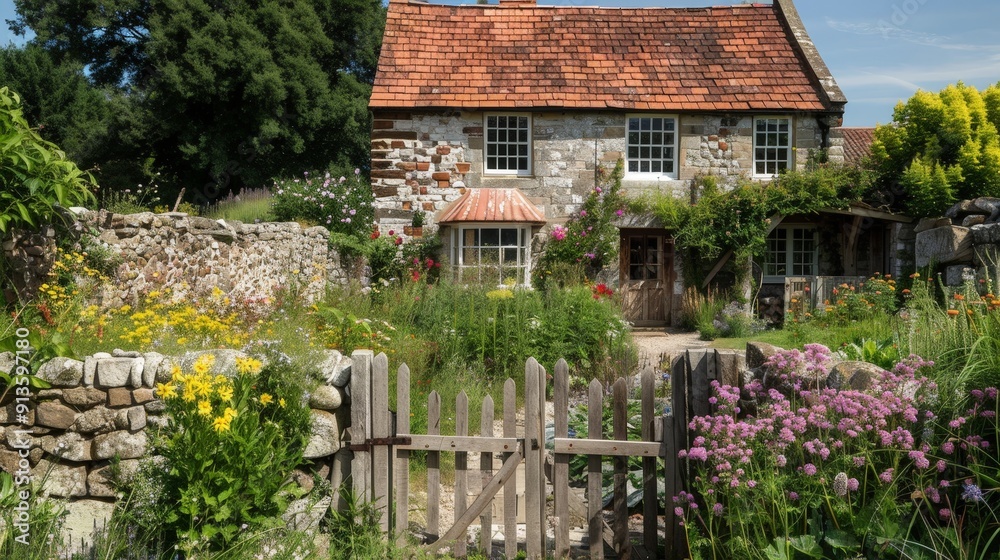 Imagine a traditional farmhouse in the British countryside with stone ...