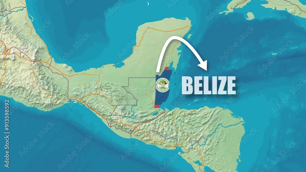 Map of Belize Zooming Animation Belize Map Flag Rotating with Text ...