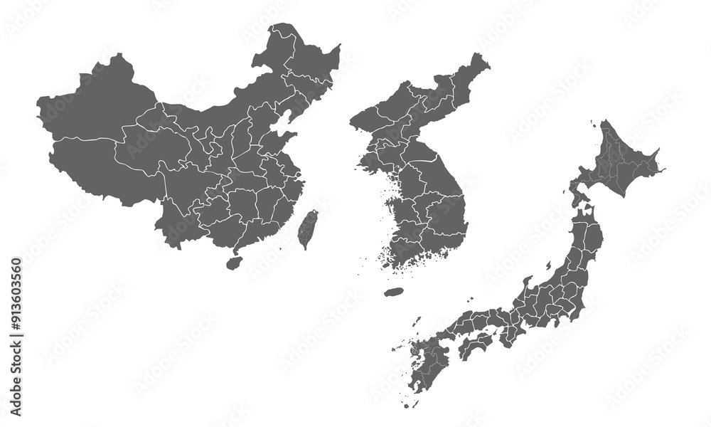 Map of asia countries. korea, japan, china map.vector illustration ...