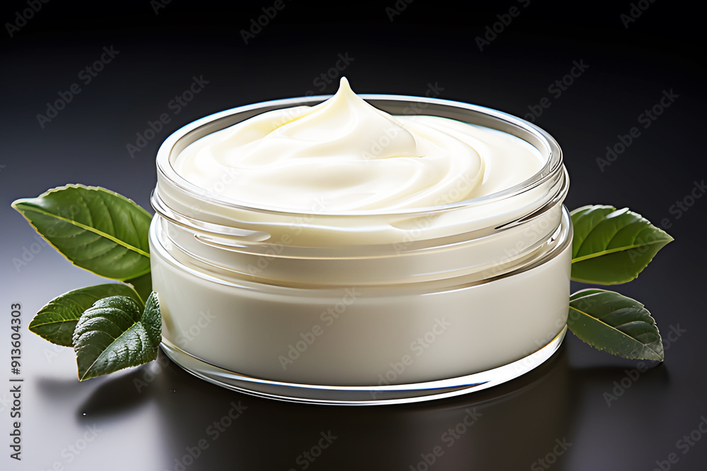 Hygienic white color paint face cream in jar moisturizer smear on blur ...