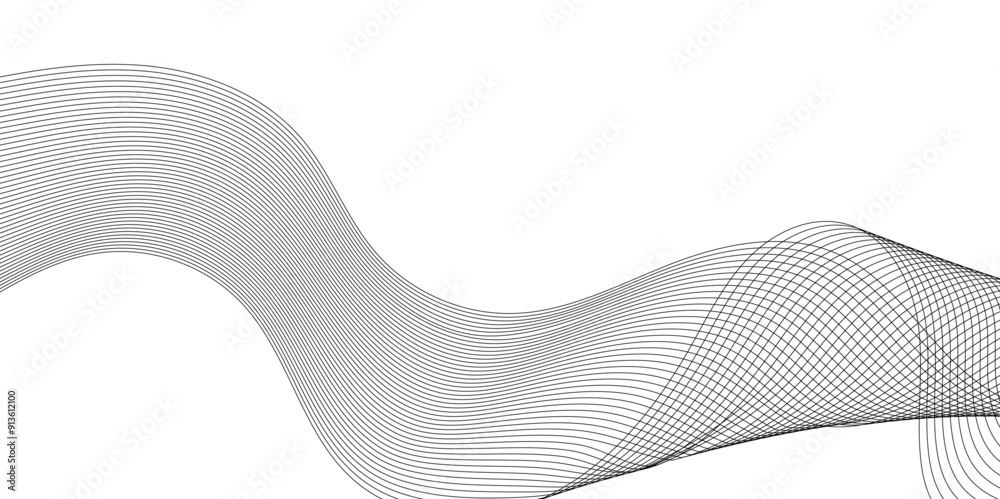 Grey and black wave, curve lines on transparent background. Digital ...