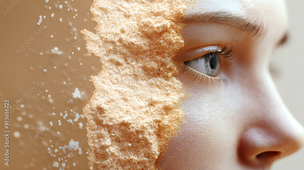 3D render of salicylic acid penetrating the pores, breaking down sebum ...