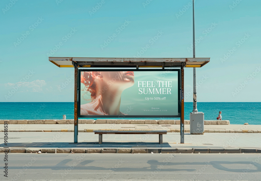 Bus Stop Ad Sign Mockup With Generative AI Stock Template | Adobe Stock