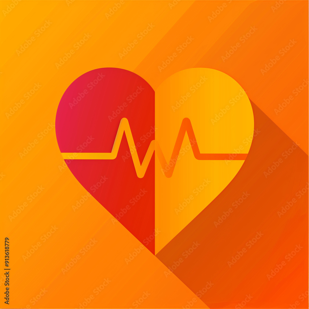 A flat icon of a heartbeat pulse in orange, featuring a vibrant and ...