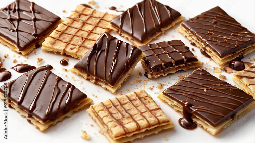 Elegant chocolate-covered wafer placed on a clean white surface ...
