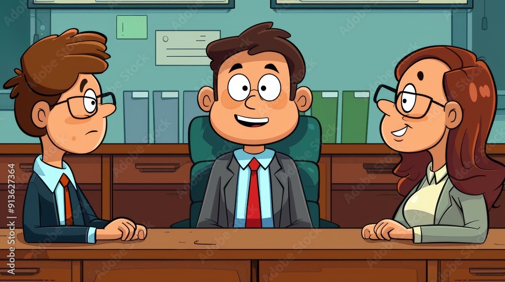 Cartoon vector team conducting a panel interview with a job applicant ...